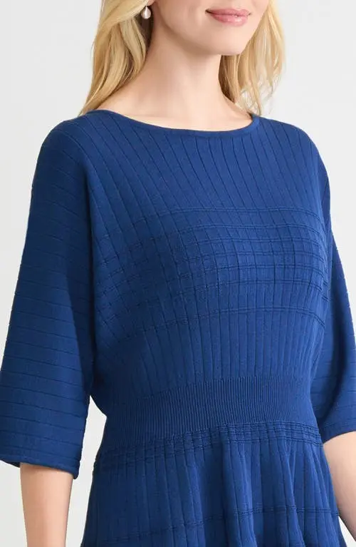 Misook Dolman Sleeve Ribbed Peplum Sweater