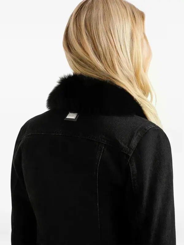 Dolce & Gabbana Faux Fur-Trimmed Denim Jacket - Black | Editorialist
