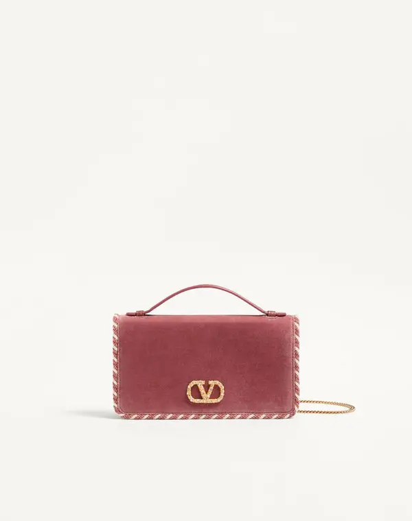 Valentino Garavani Vlogo Signature Velvet Chain Wallet With Jewel Logo - Phard
