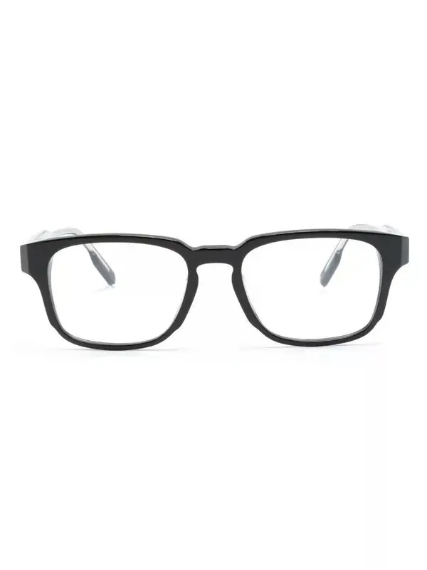 Zegna Logo Plaque Square Frame Glasses - Black