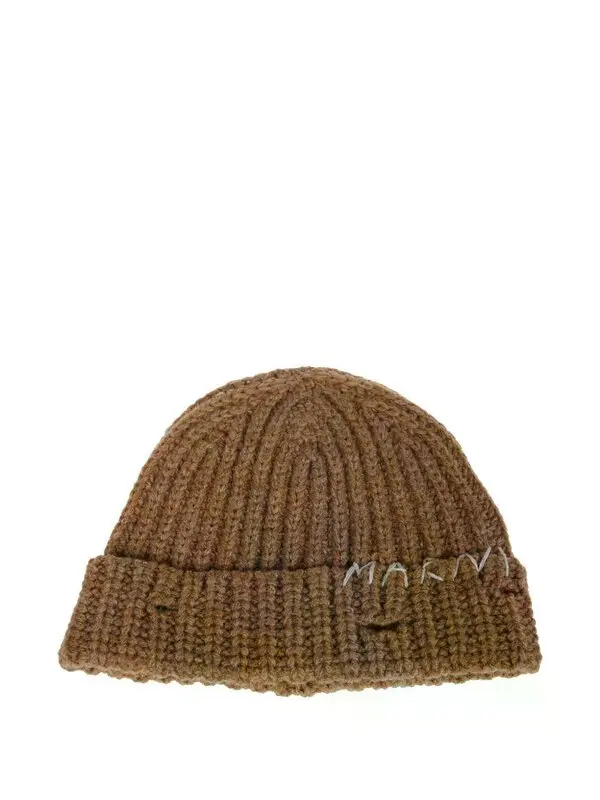 Marni Ribbed Logo-detail Beanie - Brown
