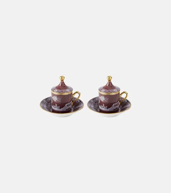 GINORI 1735 Oriente Italiano Set Of 2 Porcelain Coffee Cups And Saucers - Brown