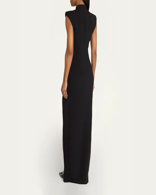 Balmain Mock-neck Sleeveless Gown With Zip Slit - Black
