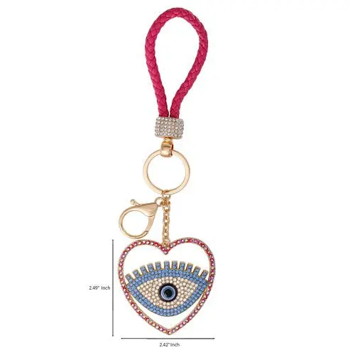 Jessica Simpson Evil Eye Heart Keychain With Pink Strap