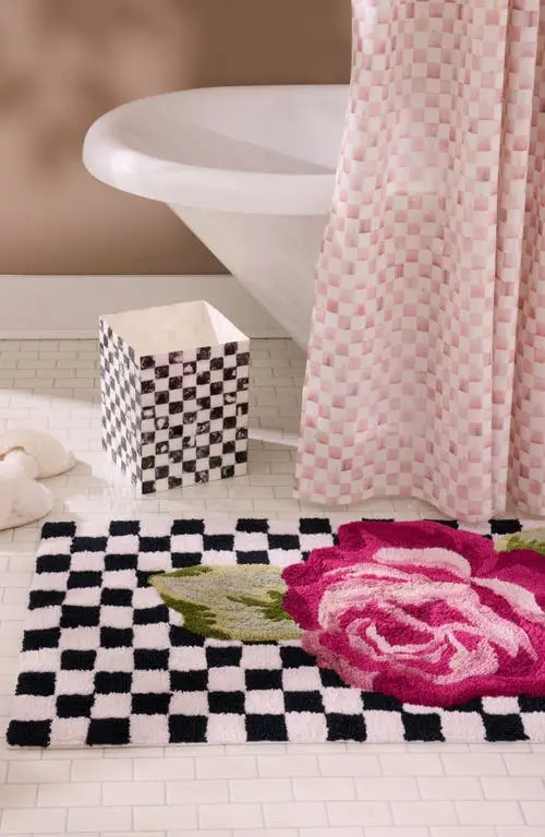 MACKENZIE-CHILDS Rose & Check Cotton Blend Bath Rug