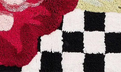 MACKENZIE-CHILDS Rose & Check Cotton Blend Bath Rug