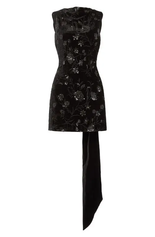 SAU LEE Floral Sequin Velvet Mini Dress