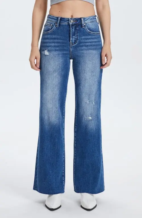 BAYEAS High-waist Wide-leg Jeans With Raw Hem - Azure