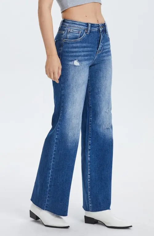 BAYEAS High-waist Wide-leg Jeans With Raw Hem - Azure
