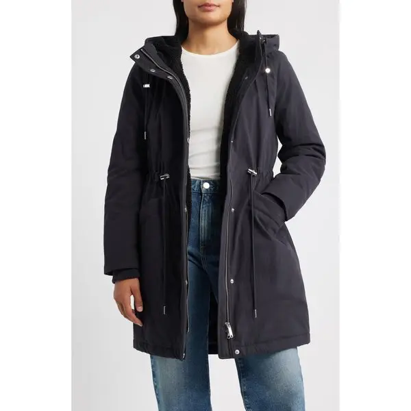 Sam Edelman Faux Shearling Lined Anorak - Black