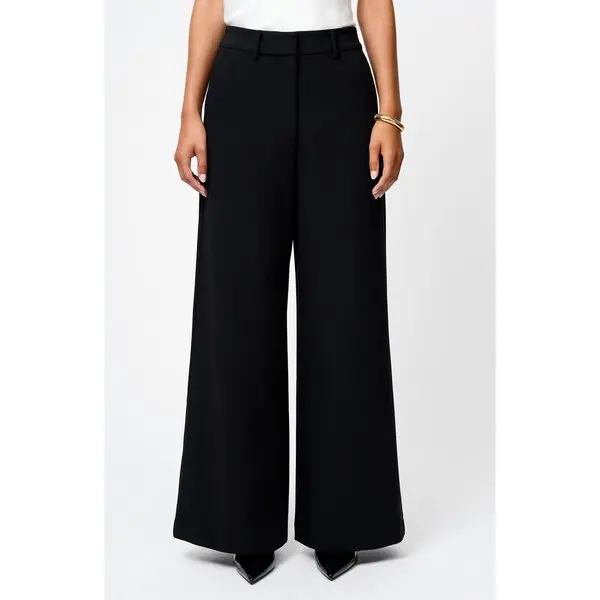 French Connection Azra Wide Leg Twill Pants - Black