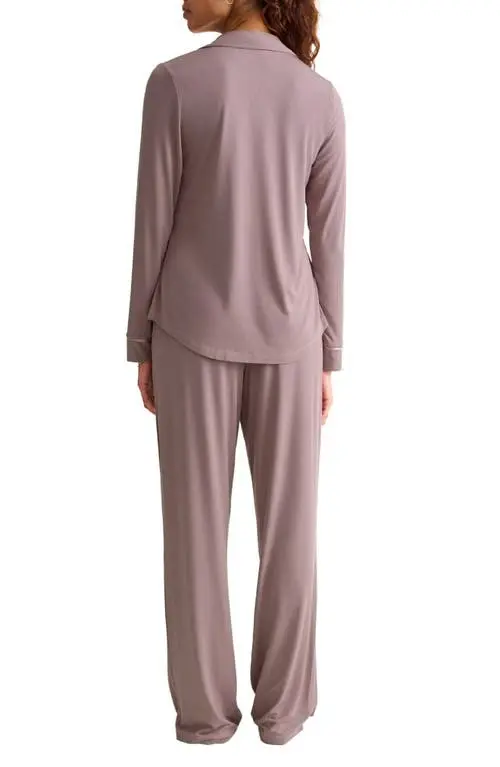 Fleur't Satin Trim Jersey Pajamas - Cappuccino