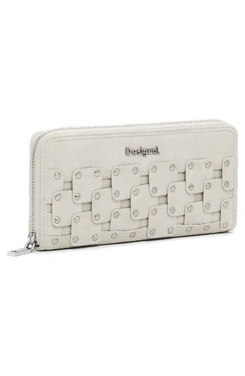 Desigual Embossed Faux Leather Long Wallet - Light Gray