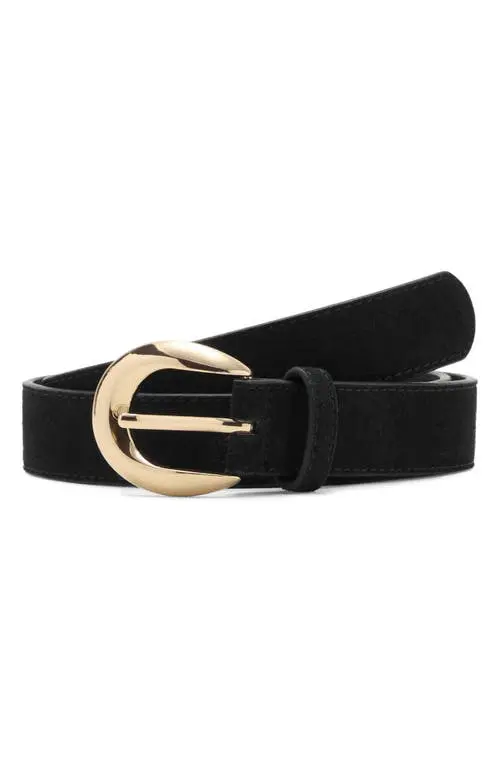 Mango Oval Buckle Suede Belt - Black