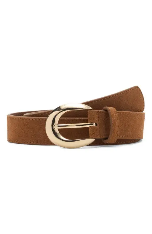 Mango Oval Buckle Suede Belt - Brown