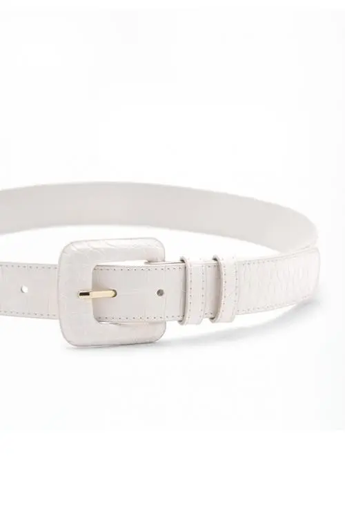 Mango Crocodile Print Faux Leather Belt - Ecru