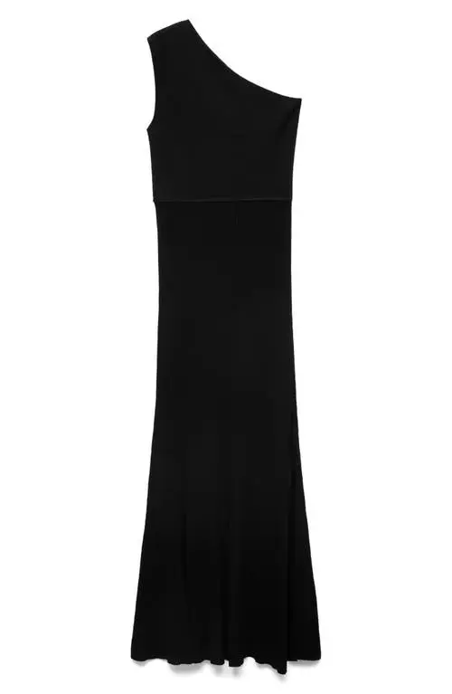 Mango One-shoulder Rib Maxi Dress - Black