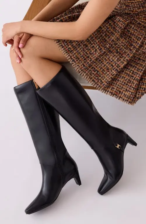 Anne Klein Knee High Boots - Black Smooth