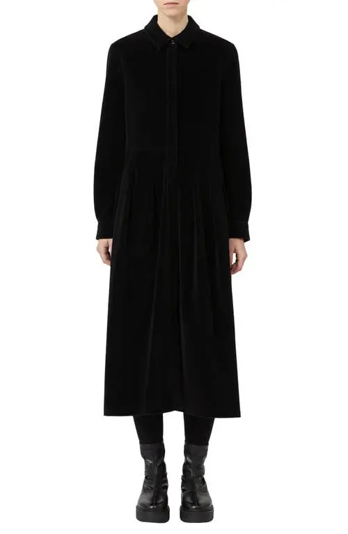 MM BY MAX MARA Paese Long Sleeve Velvet Shirtdress - Black