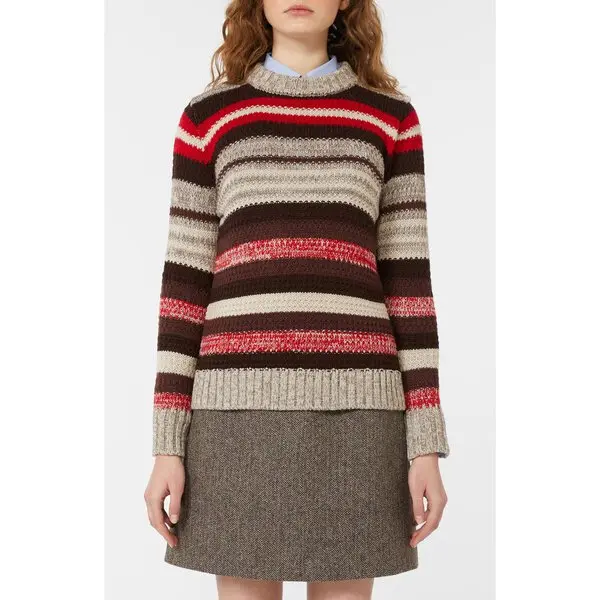 Max Mara Ilde Stripe Virgin Wool Crewneck Sweater