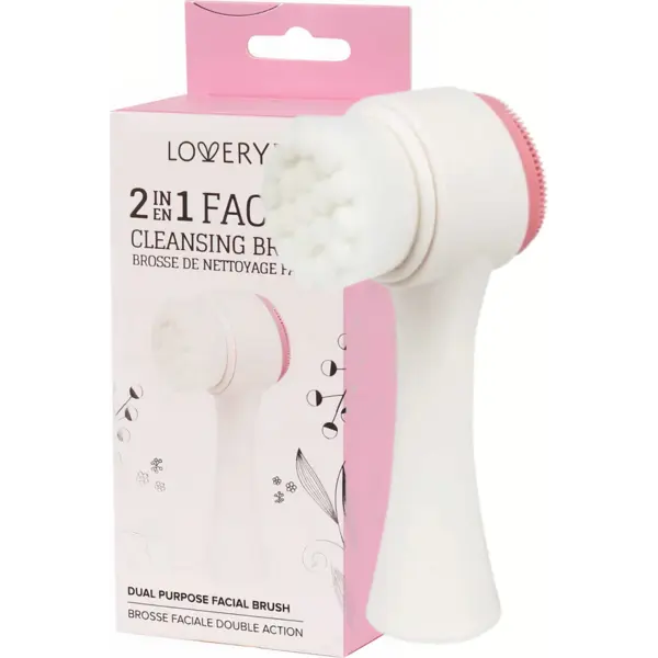 LOVERY 2-in-1 Facial Cleansing & Massage Brush - White/ Pink