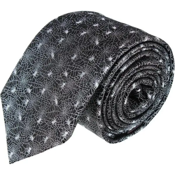 Trafalgar Venom Spider Web Motif Novelty Silk Necktie - Black