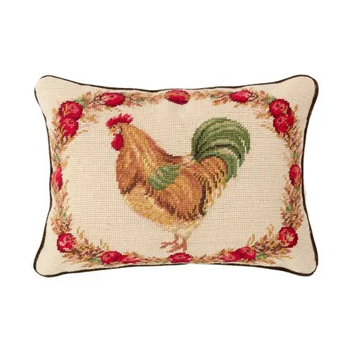 C&F HOME Harvest Rooster Needlepoint Accent Pillow - Red