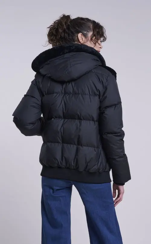 BLUE DUCK Down Jacket With Shearling Yoke - Black