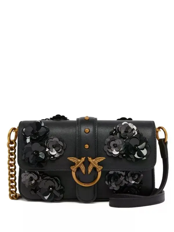 Pinko Flower-embellished Leather Love Bag - Black