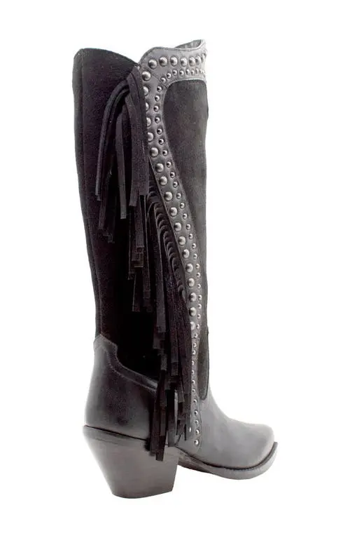 VOLATILE Palomino Knee-high Western Boot With Fringe - Black