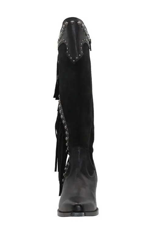 VOLATILE Palomino Knee-high Western Boot With Fringe - Black