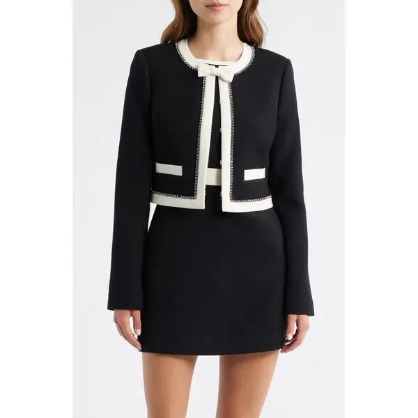 LoveShackFancy Ralphette Crystal Trim Cropped Jacket - Black