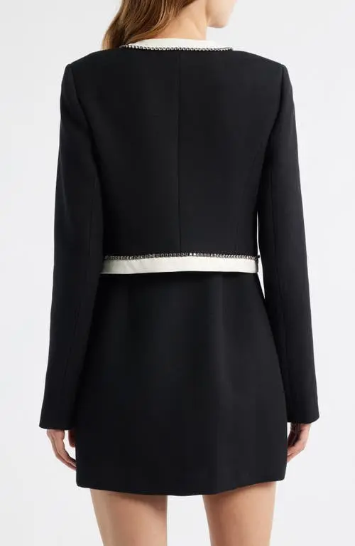 LoveShackFancy Ralphette Crystal Trim Cropped Jacket - Black