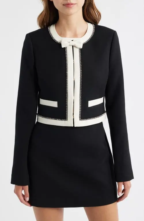 LoveShackFancy Ralphette Crystal Trim Cropped Jacket - Black