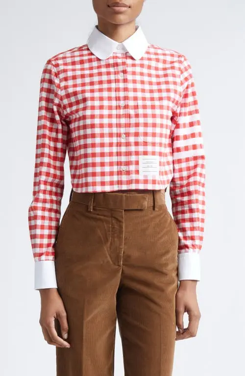 Thom Browne 4-bar Gingham Check Flannel Crop Shirt - Red