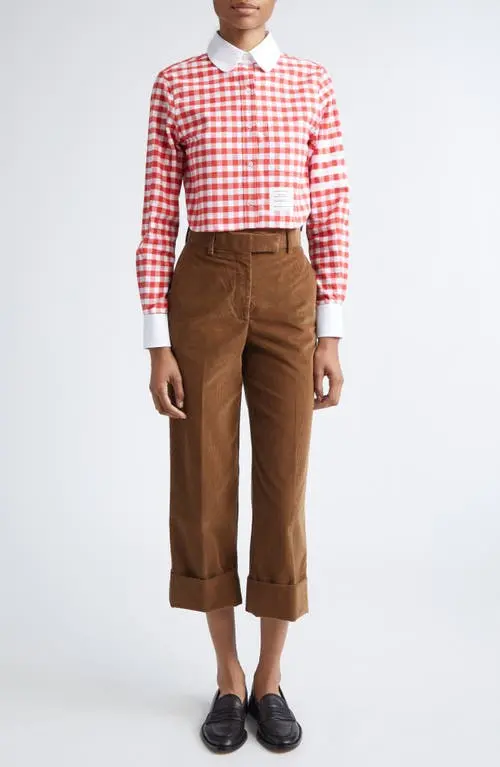Thom Browne 4-bar Gingham Check Flannel Crop Shirt - Red