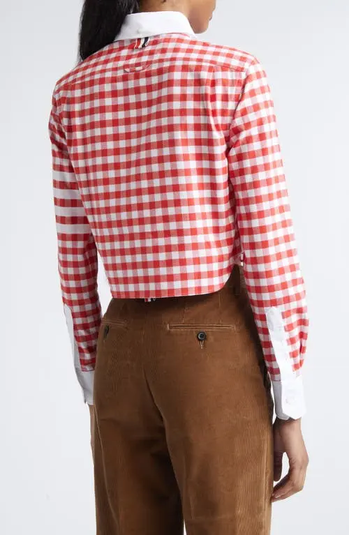 Thom Browne 4-bar Gingham Check Flannel Crop Shirt - Red