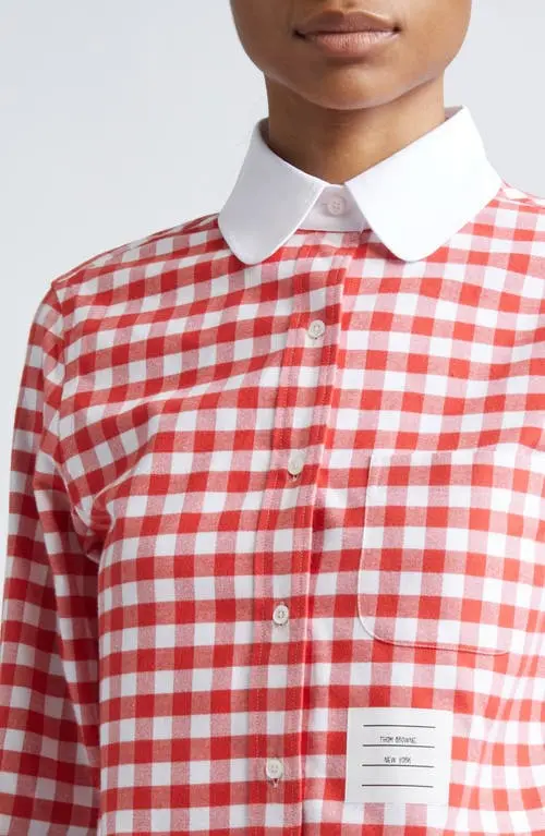 Thom Browne 4-bar Gingham Check Flannel Crop Shirt - Red