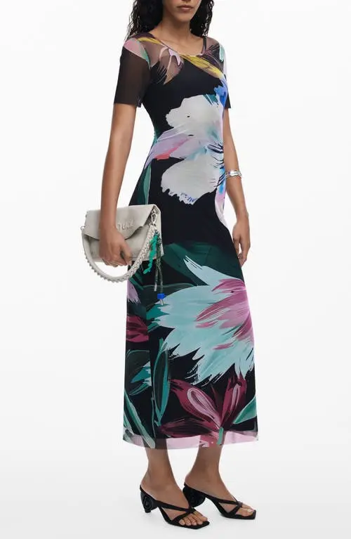Desigual Floral Print Mesh Maxi Dress