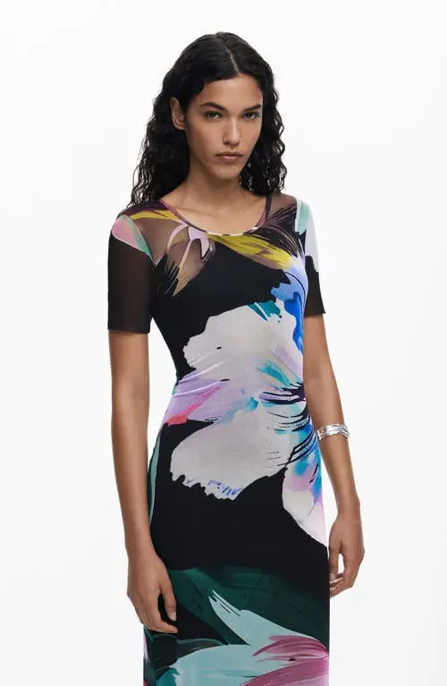 Desigual Floral Print Mesh Maxi Dress
