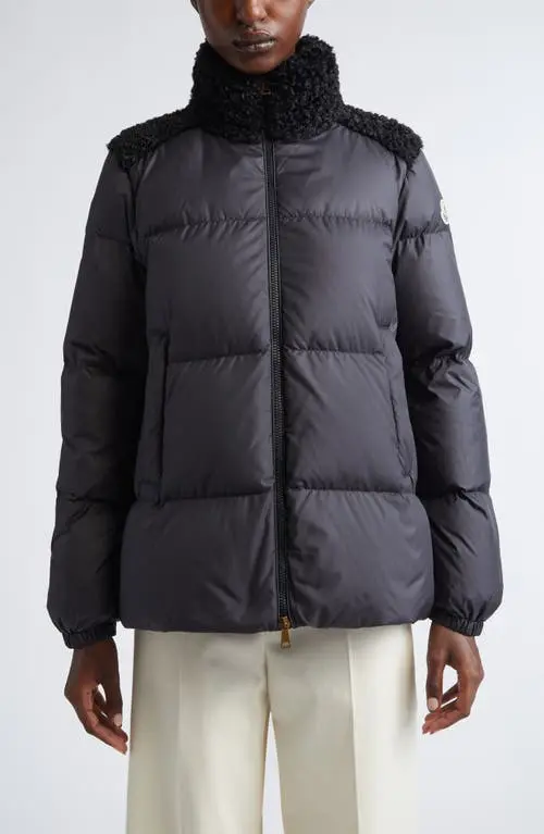 Moncler Esnaie Faux Shearling Trim Down Jacket - Black