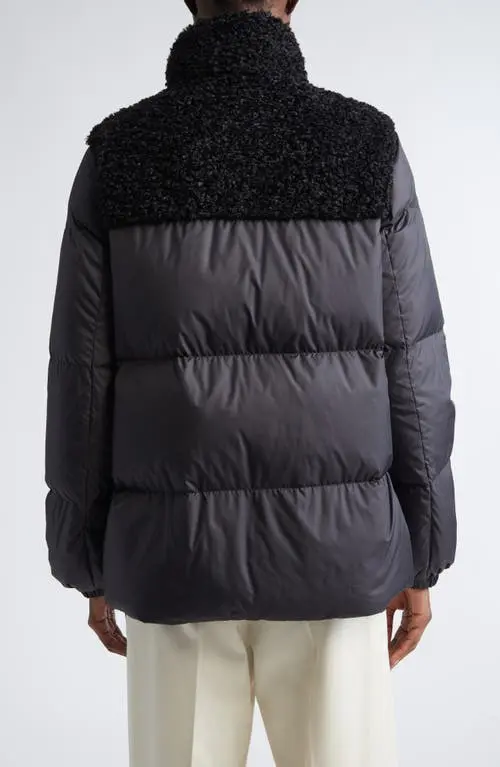 Moncler Esnaie Faux Shearling Trim Down Jacket - Black