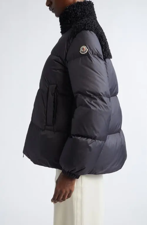 Moncler Esnaie Faux Shearling Trim Down Jacket - Black