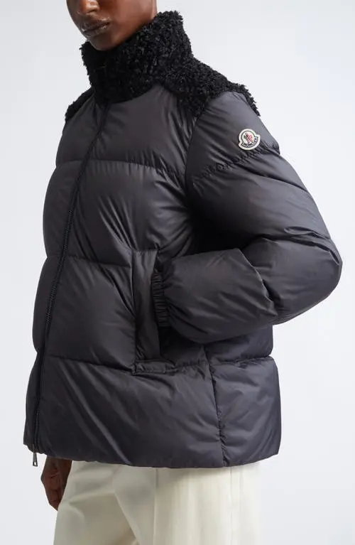 Moncler Esnaie Faux Shearling Trim Down Jacket - Black