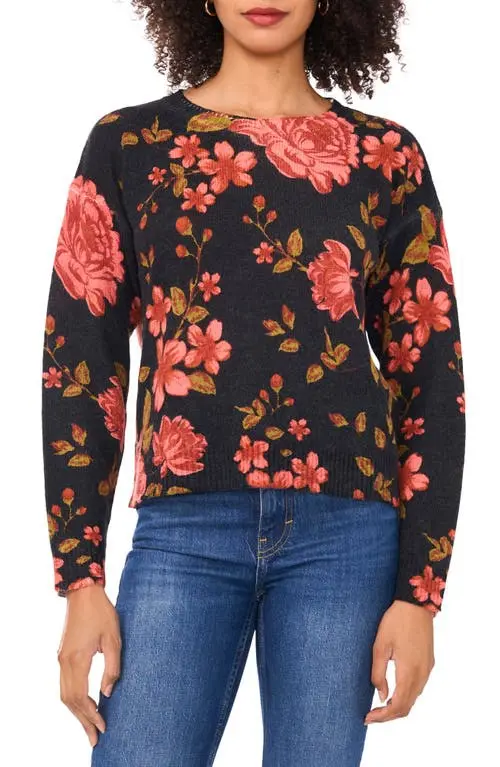 CECE DUPRAZ Floral Jacquard Pullover Sweater - Rich Black