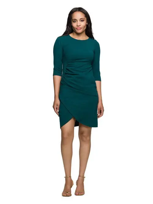 24SEVEN COMFORT APPAREL Ruched Tulip Hem Mini Dress - Hunter