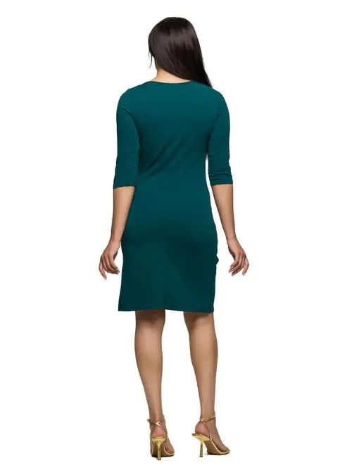 24SEVEN COMFORT APPAREL Ruched Tulip Hem Mini Dress - Hunter