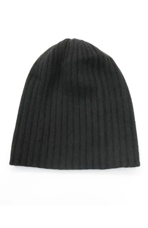 Portolano Cashmere Ribbed Beanie - Black