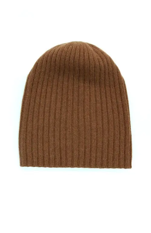 Portolano Cashmere Ribbed Beanie - Toffee