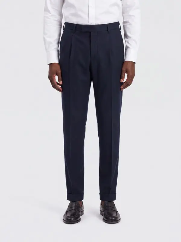 PT TORINO Slim Fit Pleated Wool Blend Tailored Trousers - Blue